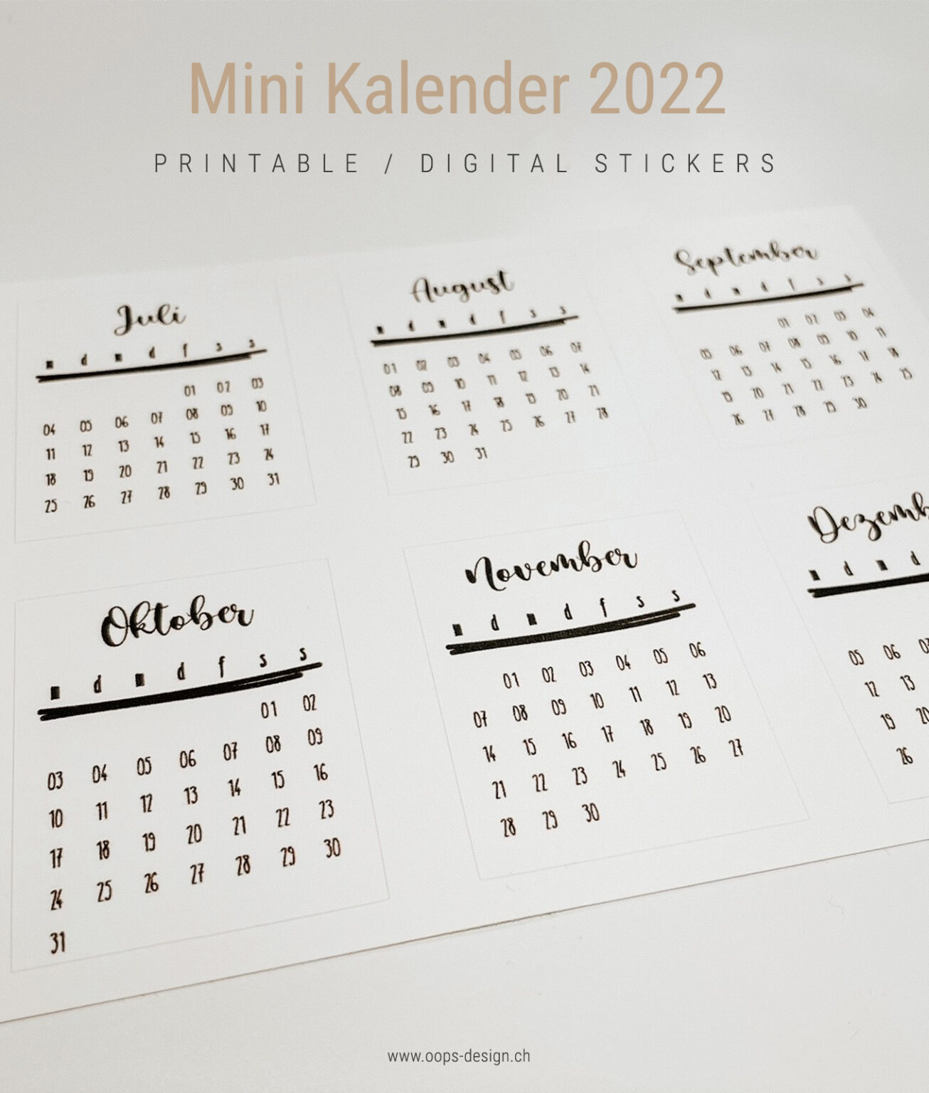 Mini kalender sticker - zum ausdrucken oder digital • OOPS!Design ...